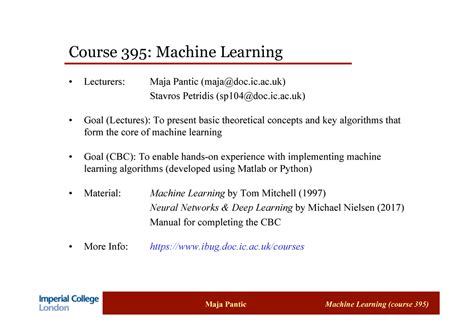 Ml Lecture Handouts Course Machine Learning Lecturers Maja Pantic Maja Doc Ic Ac