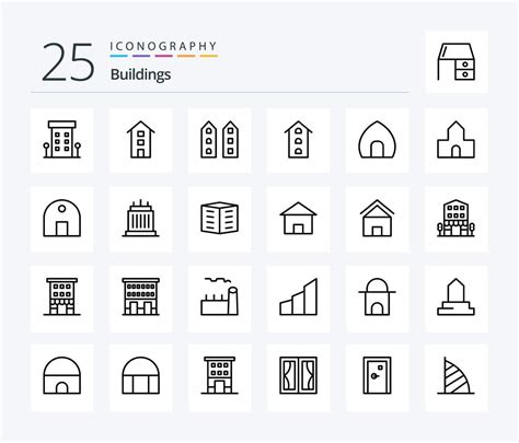 Buildings 25 Line Icon Pack Including Mosque Historical Building