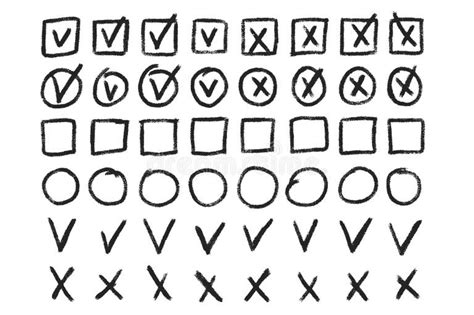 Set Of Checkboxes Tick And Check Marks Pack Cross And V Sign Pencil Drawn Correct And Wrong