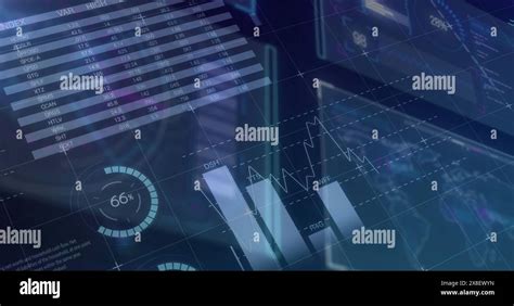 Image Of Statistical Data Processing Against Blue Background Stock