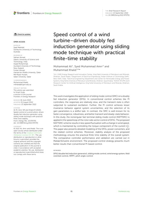 Pdf Speed Control Of A Wind Turbinedriven Doubly Fed Induction