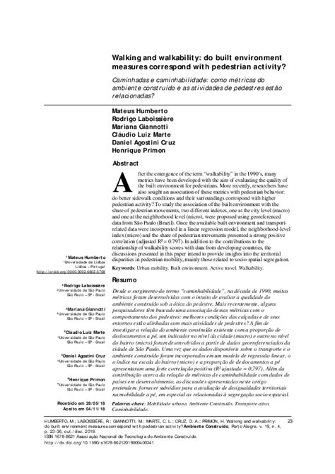 Pdf Walking And Walkability Do Built Environment Measures Correspond With Pedestrian Activity