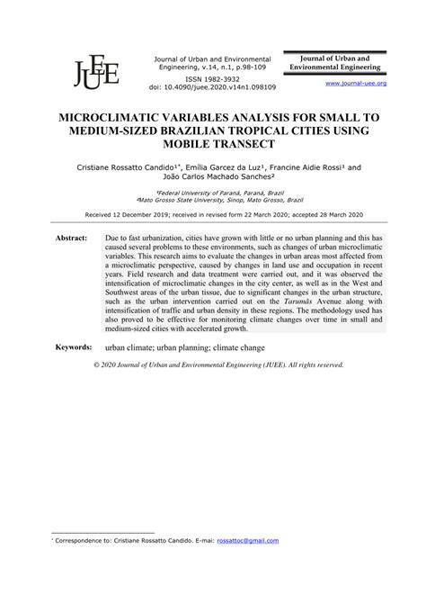 Pdf Microclimatic Variables Analysis For Small To Medium Sized Brazilian Tropical Cities Using