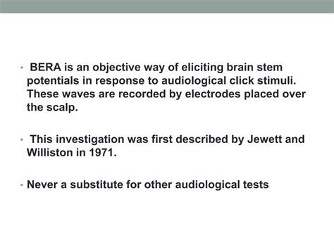 Oae And Bera Otoacoustic Emissions And Brainstem Evoked Response Audiometry Pptx