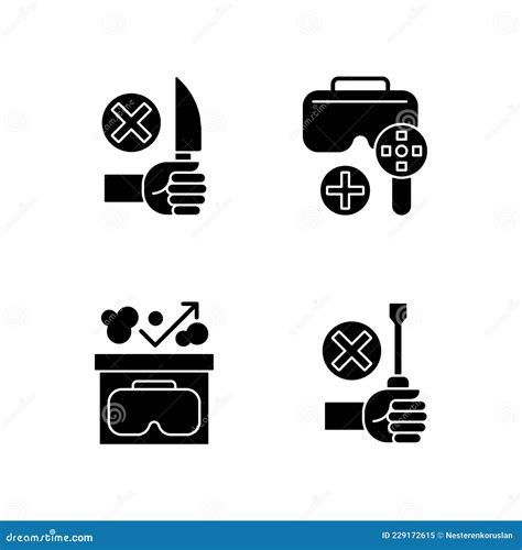 Vr Helmet Usage Guide Black Glyph Manual Label Icons Set On White Space