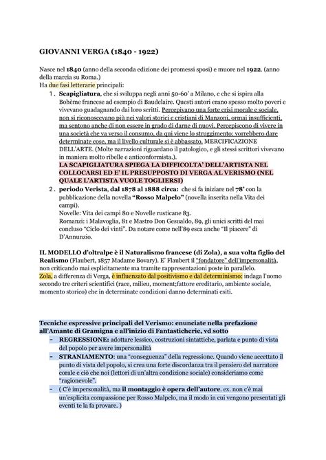 Solution Giovanni Verga Riassunti Per La Maturita Liceo Classico