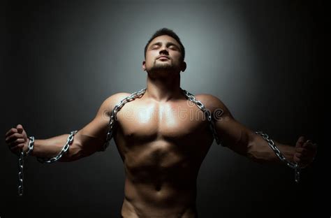 Concept Of Liberation Naked Man Breaks Chain Stock Image Image Of Concept Model
