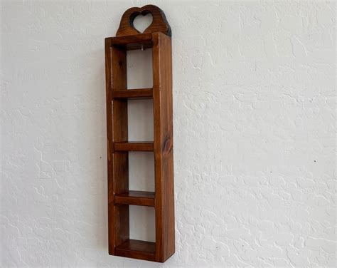 Vintage 4 Tier Wood Wall Shelf Hanging Cutout Heart Display Narrow