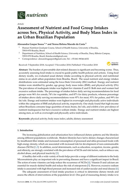 Pdf Assessment Of Nutrient And Food Group Intakes Across Sex