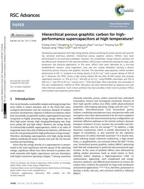 Pdf Hierarchical Porous Graphitic Carbon For High Performance