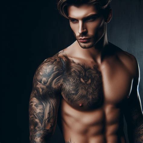 Premium Photo A Handsome Tattooed Man Standing Shirtless