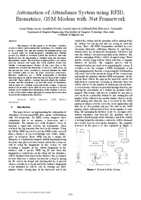 pdf automation of attendance system using rfid biometrics gsm modem