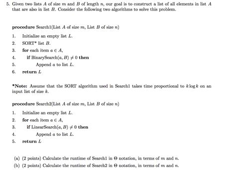 Solved Given Two Lists A Of Size M And B Of Length N Our