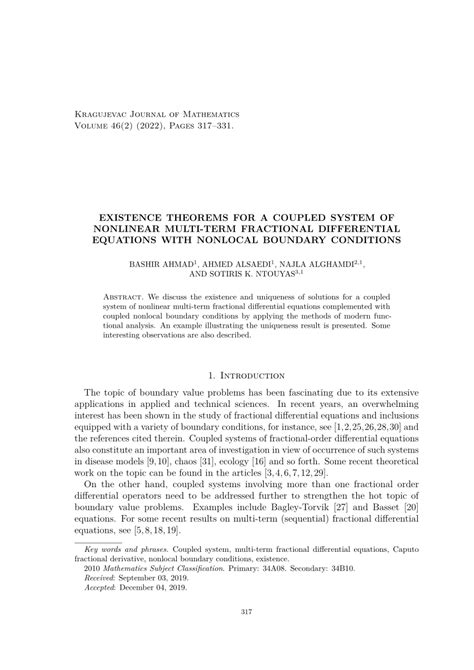 Pdf Xistence Theorems For A Coupled System Of Nonlinear Multi Term Fractional Differential