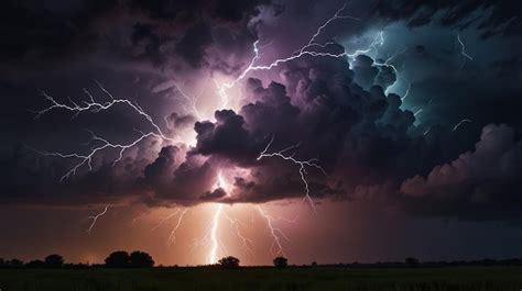 Lightning Storm Over Field Premium Ai Generated Image
