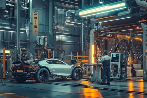 Futuristic Electric Vehicle Assembly Plant With Advanced Robotics Premium Ai Generated Image