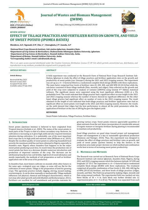 Pdf Effect Of Tillage Practices And Fertilizer Rates On Growth And