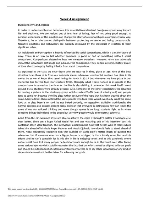 Week 3 Assignment Pdf Jealousy Envy