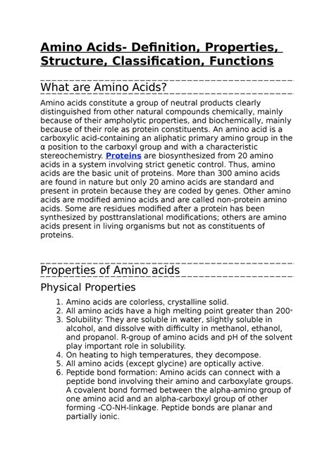 Amino Acids 82 Amino Acids Definition Properties Structure Classification Functions What