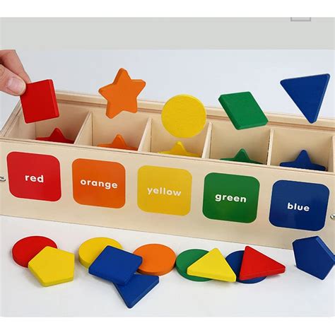 Joc Educativ Montessori Din Lemn Sortare Forme Si Culori Multicolor
