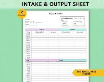 ICU Intake And Output Sheet Etsy