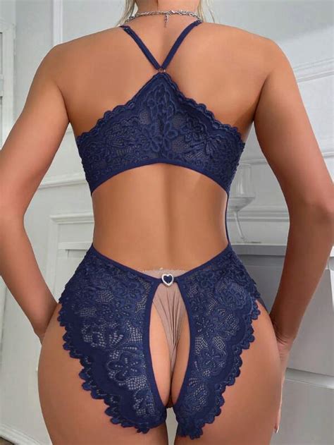 Shein Floral Lace Scallop Trim Crotchless Teddy Bodysuit Shein Usa