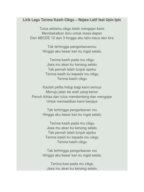 Terima Kasih Cikgu Upin Ipin Lirik Diana Pullman