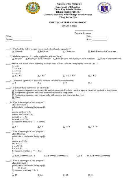 Third Quarter Exam Computer Programming Java Pdf Class Computer