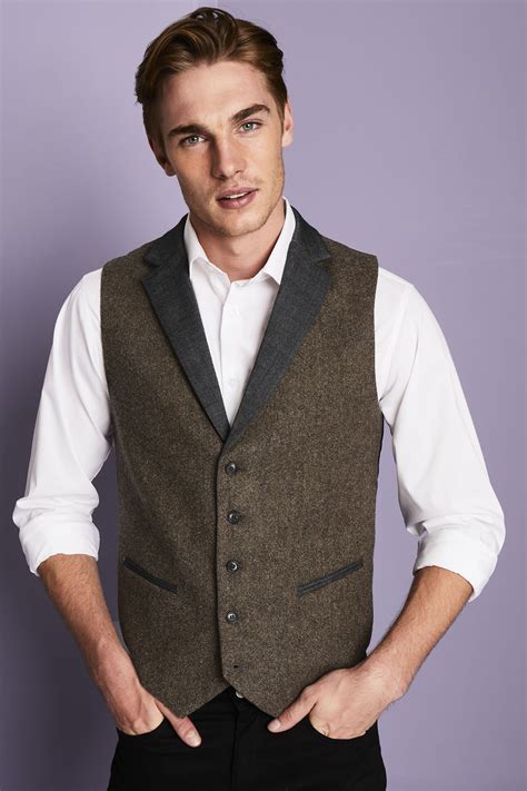 Mens Tweed Waistcoat Brown Simon Jersey