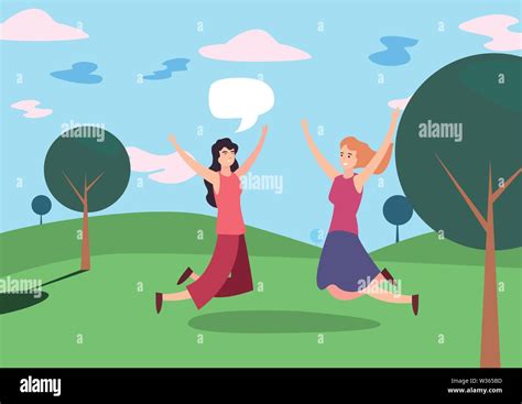 Women Happy Young People Outdoors Vector Illustration Stock Vector