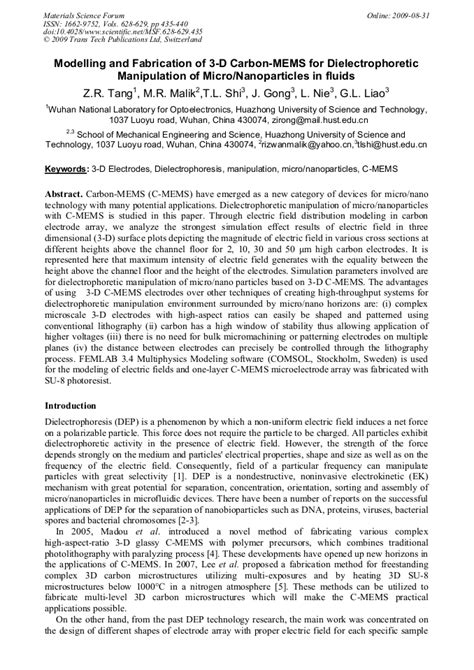 Modelling And Fabrication Of 3 D Carbon Mems For Dielectrophoretic Manipulation Of Micro