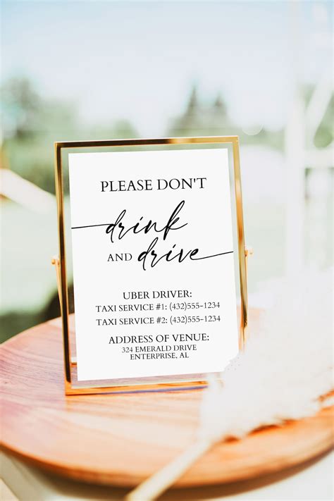 Printable Wedding Uberlyfttaxi Sign Please Dont Drink Etsy