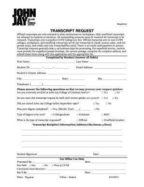 Fillable Online Jstop Jjay Cuny Transcript Request Application The