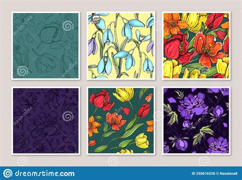 Conjunto De Flores Sin Costura Ilustración Del Vector Ilustración De