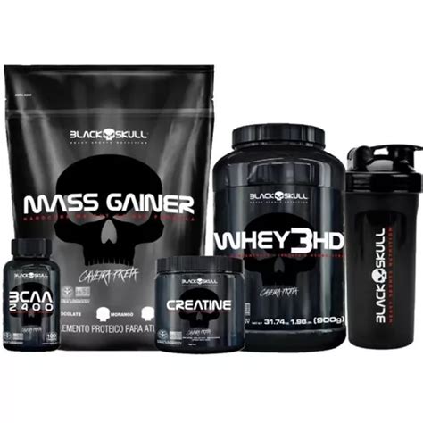 Kit Black Skull Whey Hipercalorico Bcaa Creatina Parcelamento