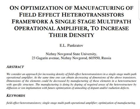 Antj Journal On Linkedin On Optimization Of Manufacturing Of Field Effect Heterotransistors…