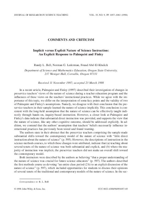 Pdf Implicit Versus Explicit Nature Of Science Instruction An