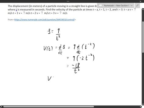 solved the displacement in meters of a particle moving in a straight