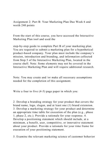 Assignment 2 Part B Your Marketing Plan Due Week 6 And Worth 240docx