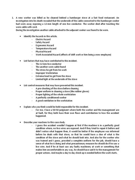 Safety Case Study 1 Pdf Hazards Human Factors And Ergonomics