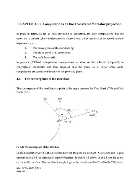 Chapter 4 Lecture Notes For Map Projections Ndu Geomatics [20 23 ] Chapter Four