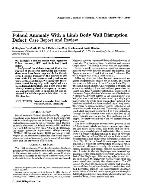 Pdf Poland Anomaly With A Limb Body Wall Disruption Defect Case