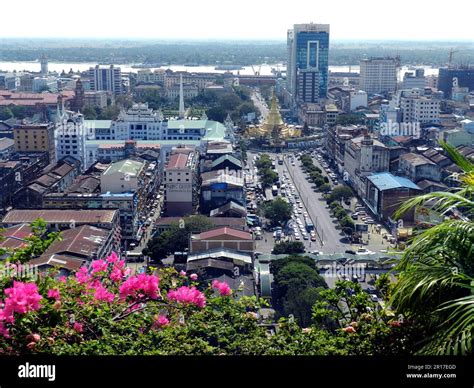 Myanmar Yangon View Of Sule Paya And Yangon River From The Thripyitsaya Bistro On The 20th