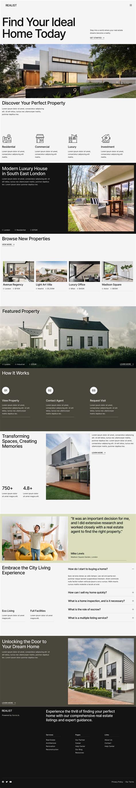 Realist Real Estate Property Showcase Elementor Template Kit By Sociolib