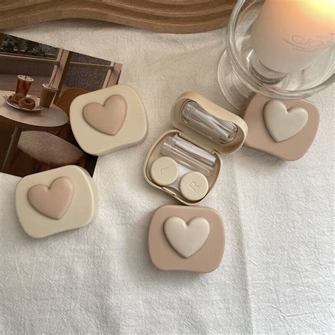 Contact Lens Box Milk Tea Color Square Love Portable Mirror Box Travel