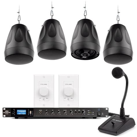 Paging Sound System With 8 Pendant Speakers Rack Mount Bluetooth Mixer