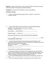 Unit 4 Lab Activity Using The Ipconfig Command Docx Objective