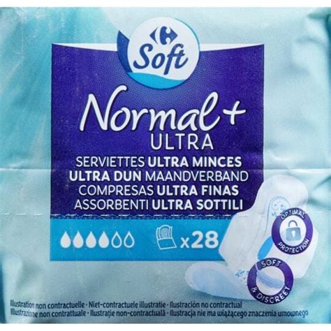 Serviettes hygiéniques ultra minces Normal CARREFOUR SOFT le paquet