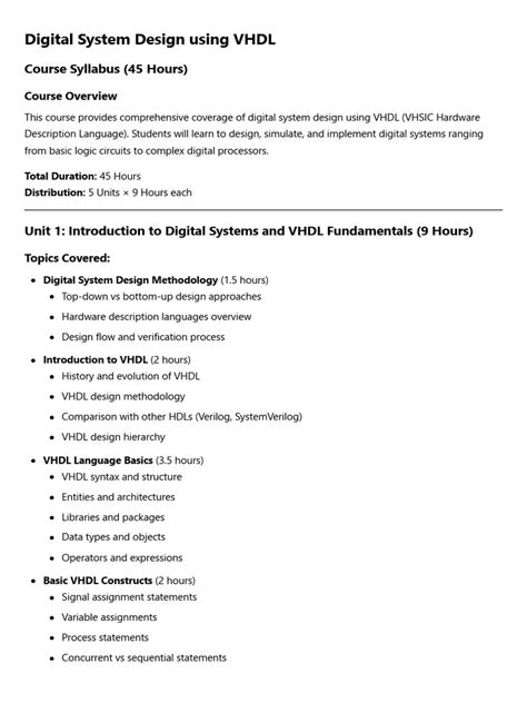 Digital System Design Using Vhdl 45 Hour Syllabus Pdf Vhdl Hardware Description Language