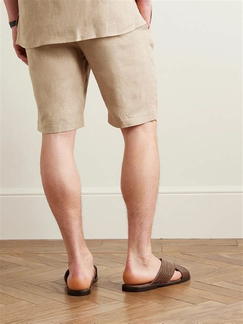 Loro Piana Straight Leg Linen Drawstring Bermuda Shorts Neutrals